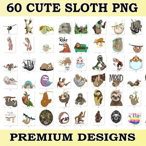 60 Cute Sloths PNG Sloths Clipart PNG Sloths PNG Bundle Digital Prints ...