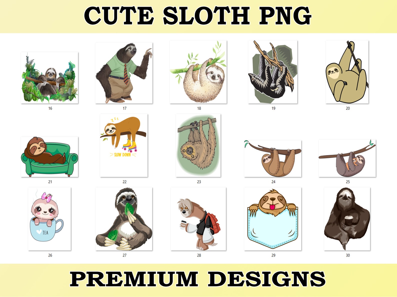60 Cute Sloths PNG Sloths Clipart PNG Sloths PNG Bundle Digital Prints ...