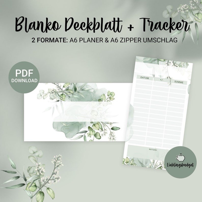 Blanko Dashboards Deckblätter Tracker für Budget Binder PDF Download ...