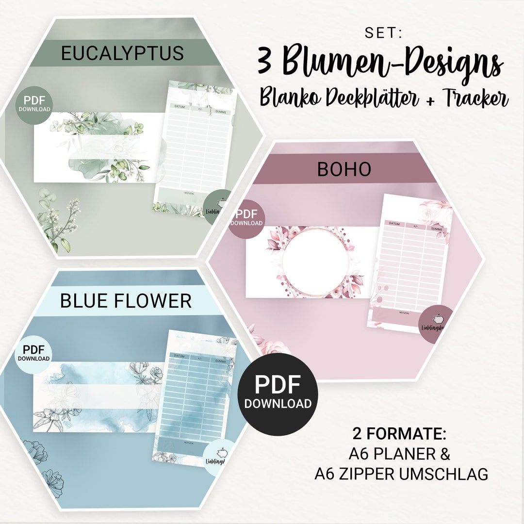 3er SET Blumen: Blanko Dashboards Deckblätter + Tracker für Budget ...