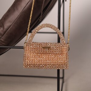 Champagne-colored Crystal Beaded Handbag, Sparkling Bag, Crystal Purse ...