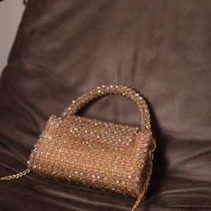 Champagne-colored Crystal Beaded Handbag, Sparkling Bag, Crystal Purse ...