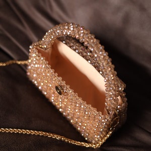 Champagne-colored Crystal Beaded Handbag, Sparkling Bag, Crystal Purse ...