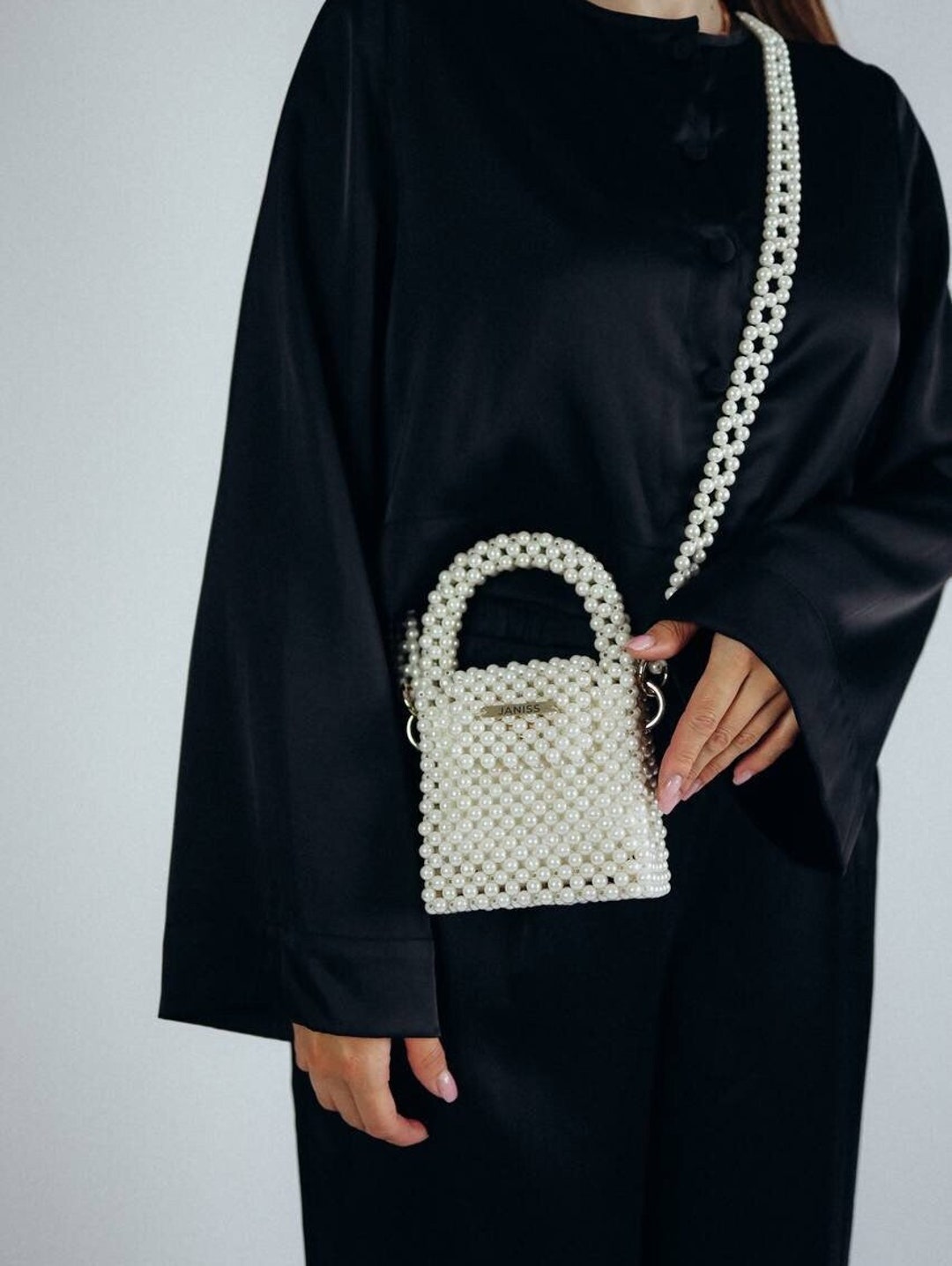 Ivory Beaded Bag, Mini Pearl Bag, Black Bag, Handbag, Bag for Bride ...