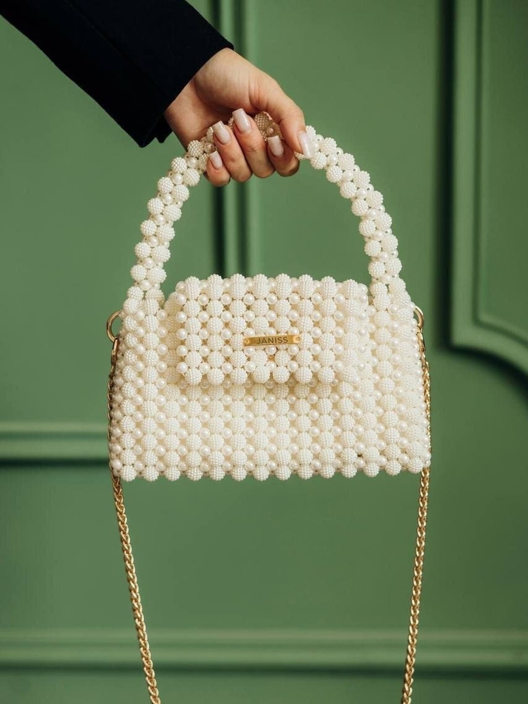 Unique Handmade Pearl Bead Bag, Chic Pearl Clutch, Ivory Pearl Beaded ...