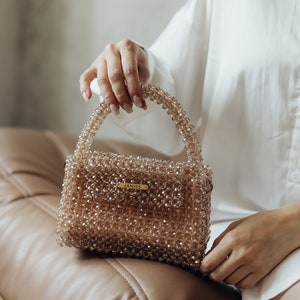 Champagne-colored Crystal Beaded Handbag, Sparkling Bag, Crystal Purse ...