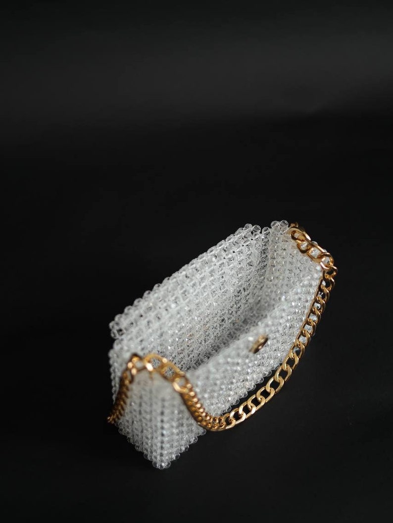 Handmade Transparent Beaded Bag, Bridal Purse With Steel Chain - Etsy