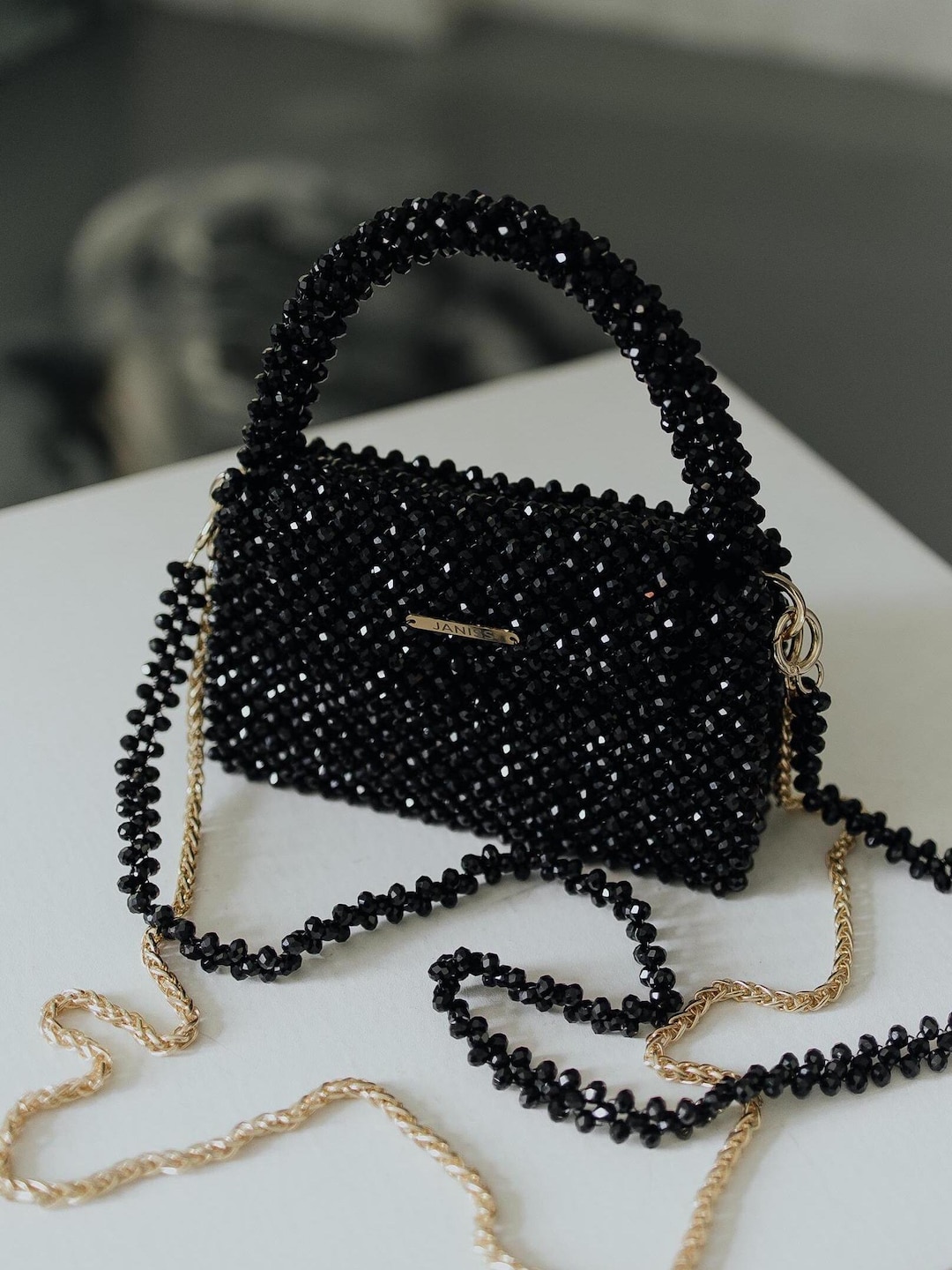 Black Crystal Bag, Evening Handbag, Luxury Party Bag, Elegant Shiny ...