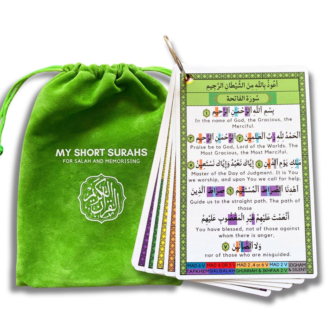 Short Surah Cards, Quran With Tajweed, Transliteration, Islamic Gifts ...