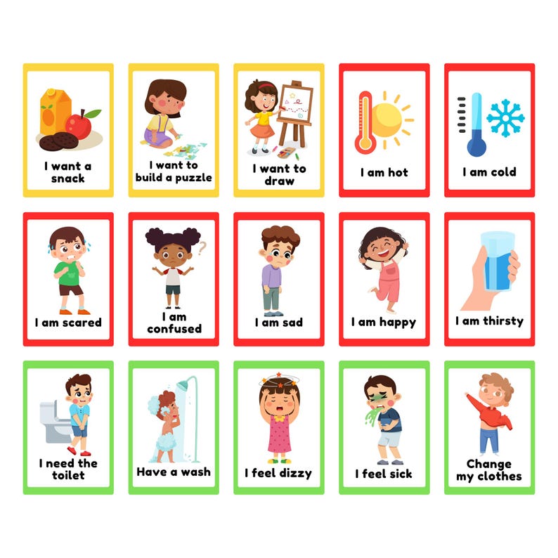Autism Communication Flash Cards, Non Verbal Learning Aid With Lanyard ...
