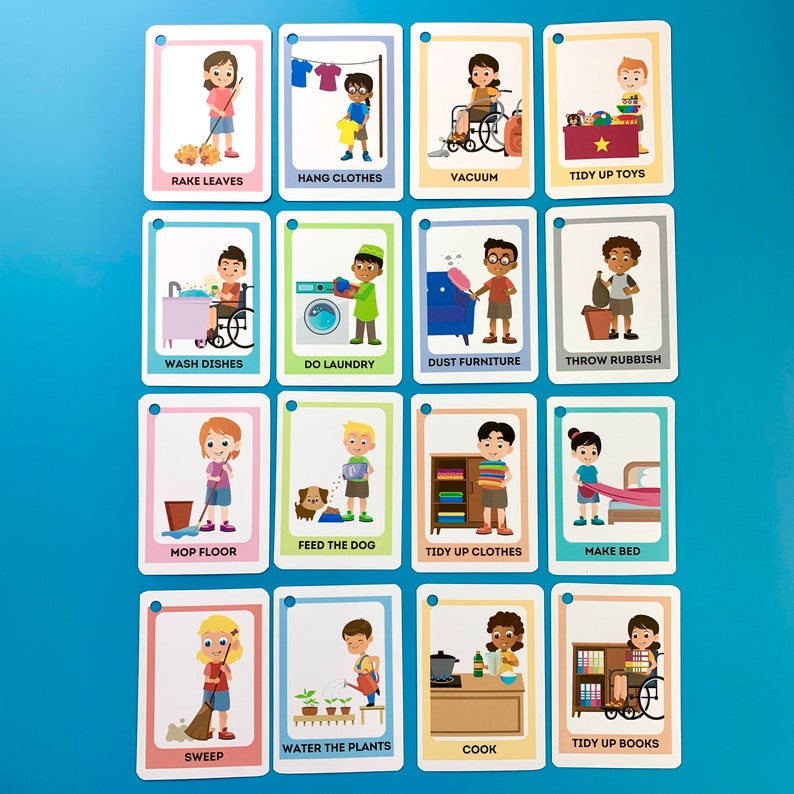Household Chores Tasks 16 Flash Cards Jobs Children - Etsy UK