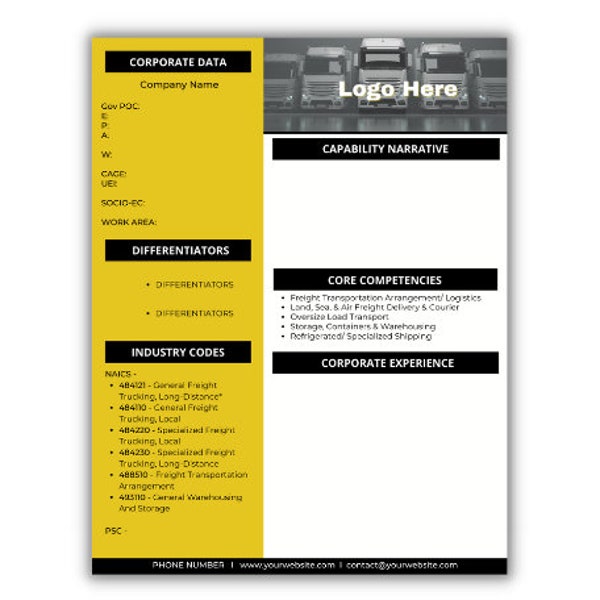 Trucking Capability Statement Template - Etsy