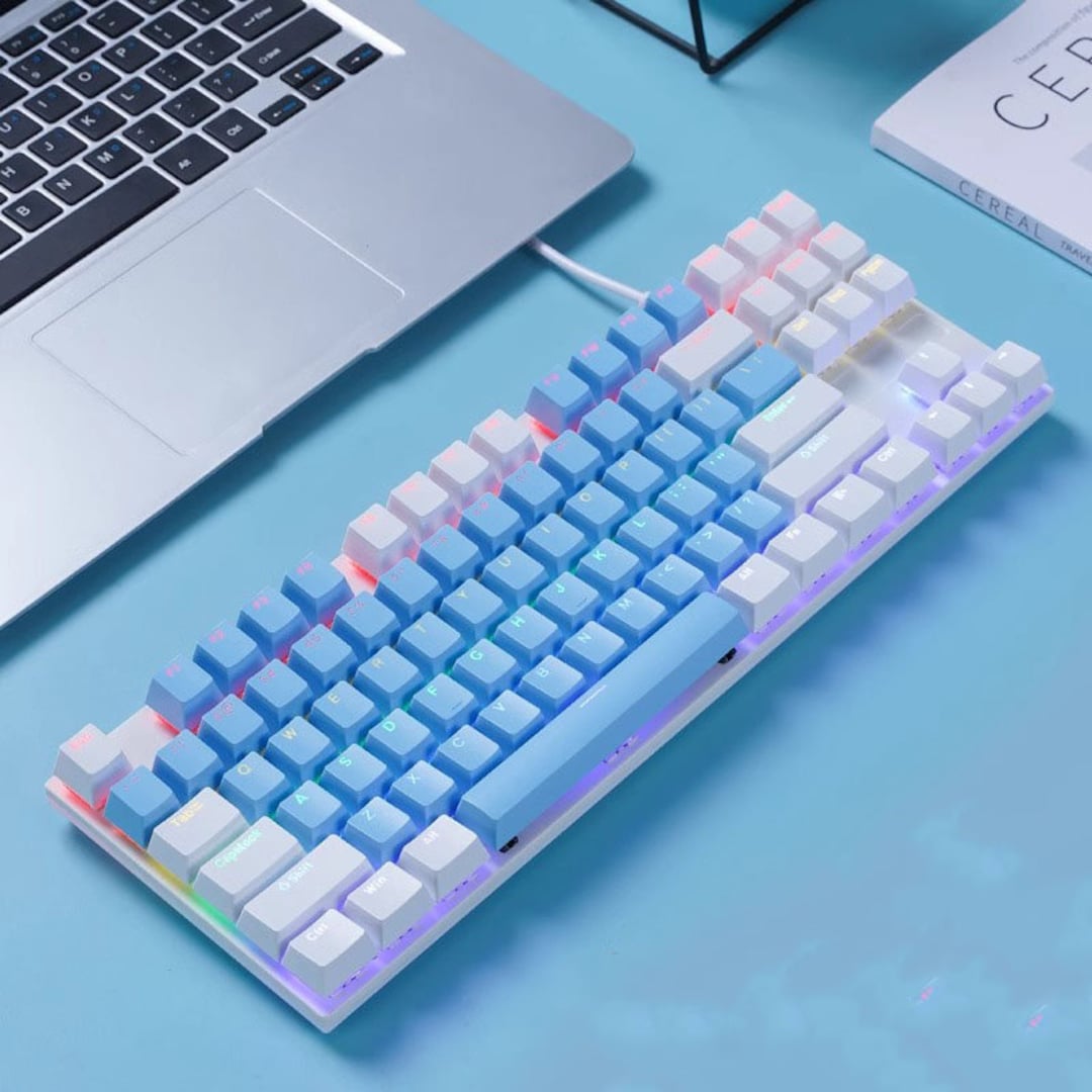Pastel Lighting Keyboard, 87 Keys USB Wired Gaming Keyboard, Modern ...