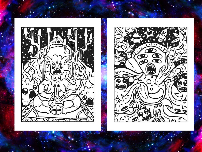 30 Stoner Coloring Pages Adult Coloring Book Trippy Alien - Etsy