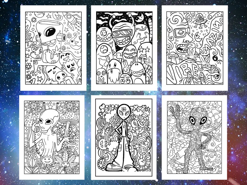 30 Stoner Coloring Pages Adult Coloring Book Trippy Alien - Etsy