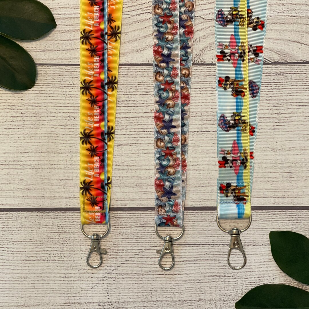 Life's A Beach Lanyard, Seashells, Palm Trees, Sunset, Ocean, Badge ...