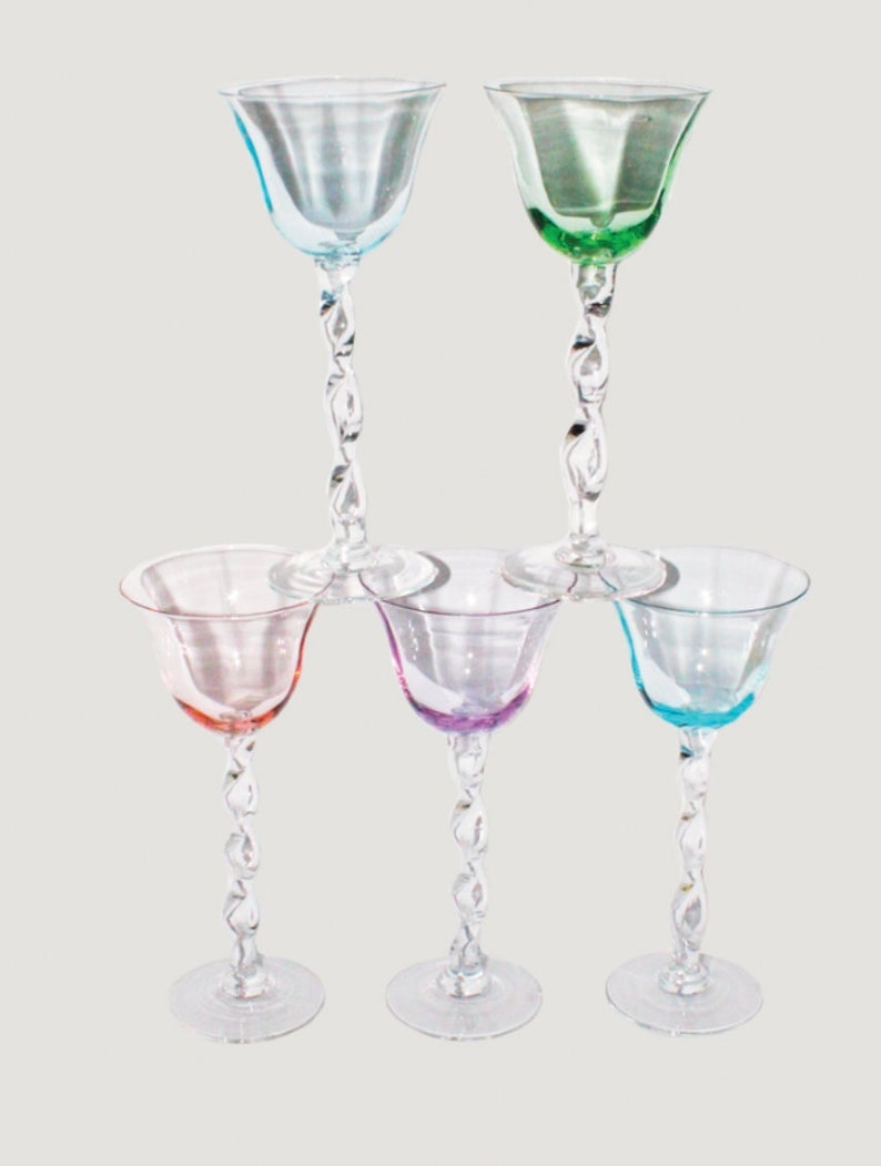 5 Swirly Stem Goblet Drinking Glasses - Etsy