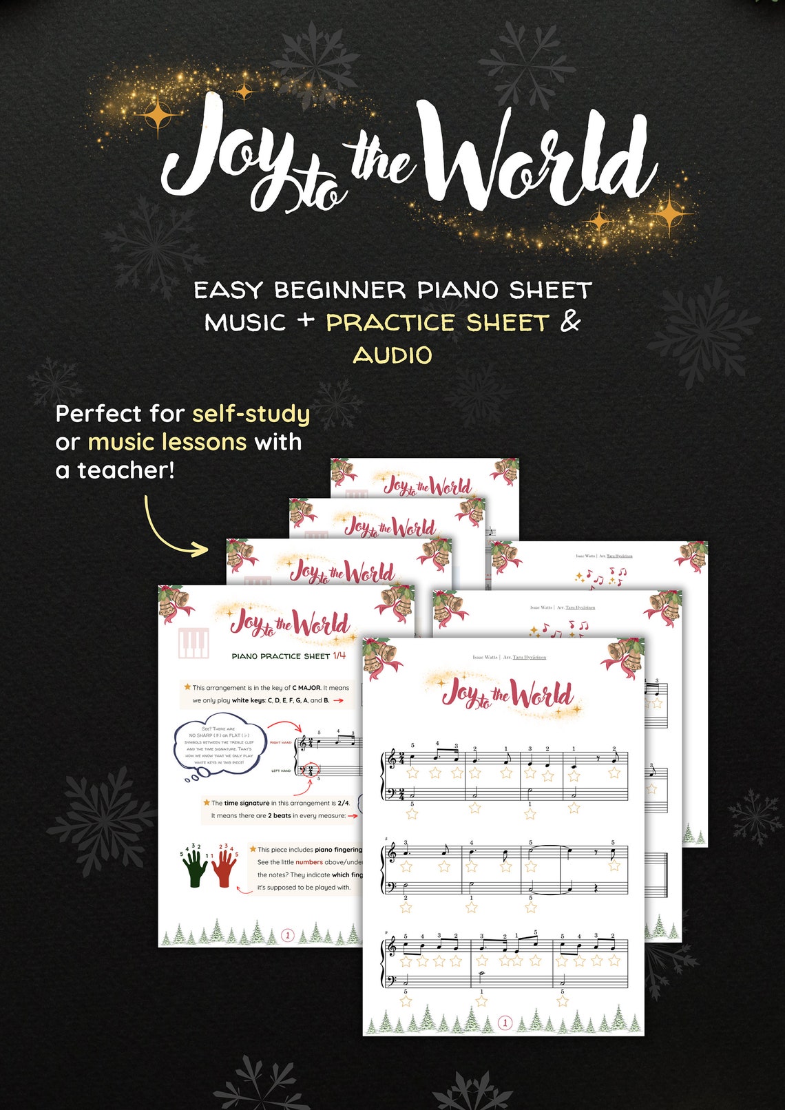 Easy Beginner Piano PRACTICE SHEET + AUDIO Piano Sheet Music 'joy to ...