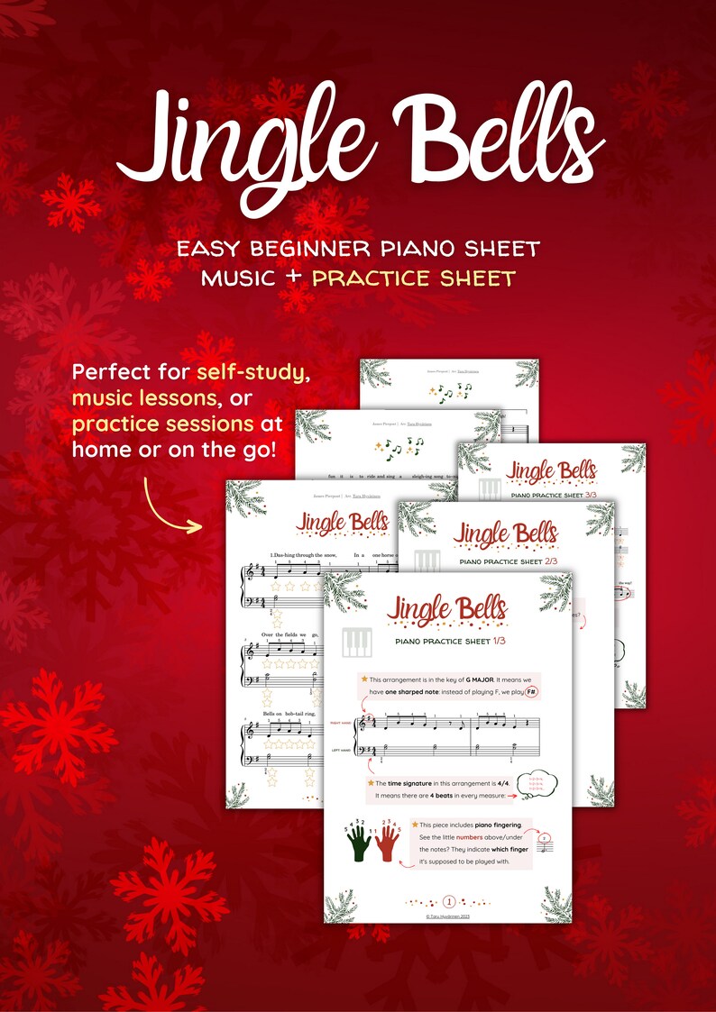 Jingle Bells Piano Sheet Music: Beginner Christmas Carol (PDF + Audio ...