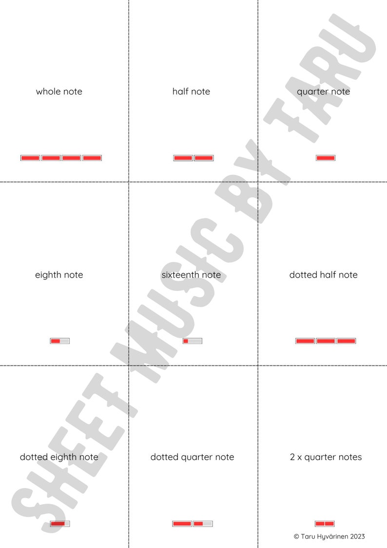 MUSICAL NOTES & RESTS Flashcards Printable Easy Beginner Music Lesson ...