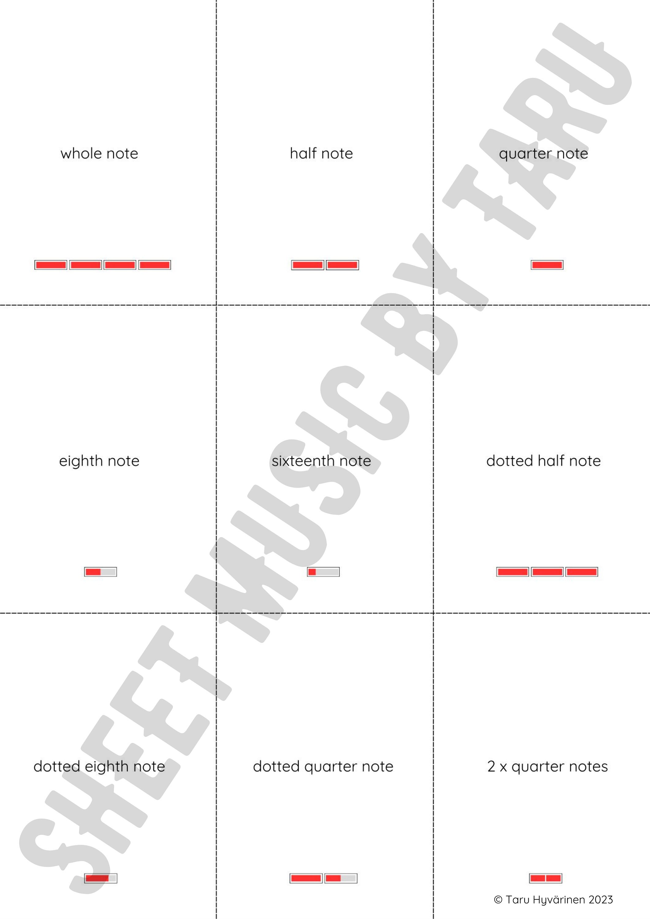 MUSICAL NOTES & RESTS Flashcards Printable Easy Beginner Music Lesson ...