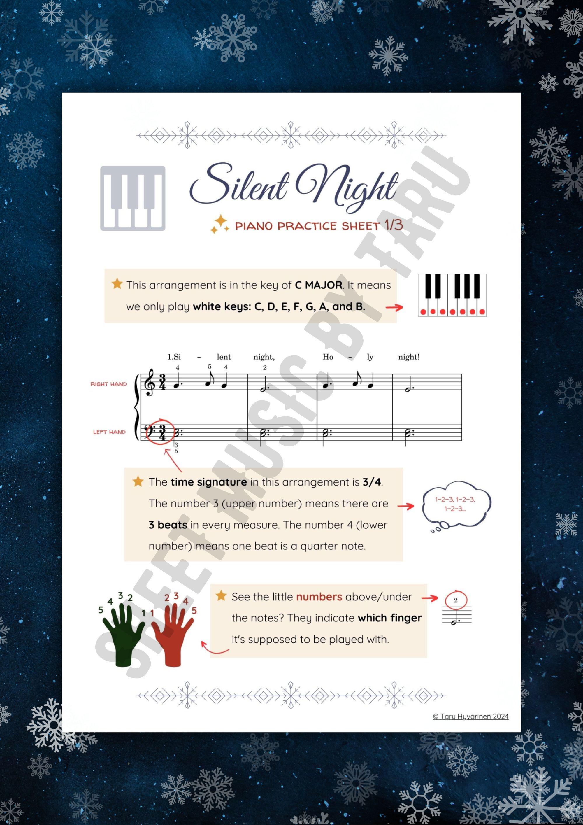 Silent Night Piano Sheet Music: Easy Beginner Practice (digital ...