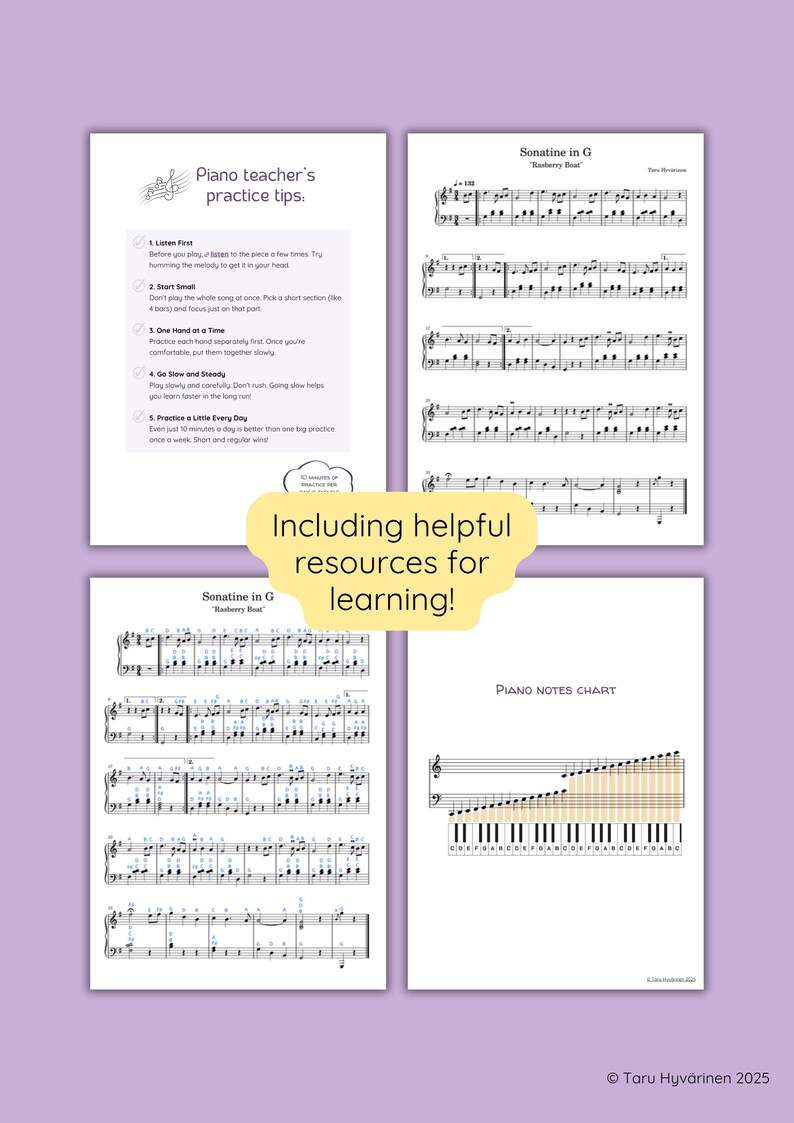 Sonatine in G "rasberry Boat" Easy Piano Solo + Sheet Music + Practice ...