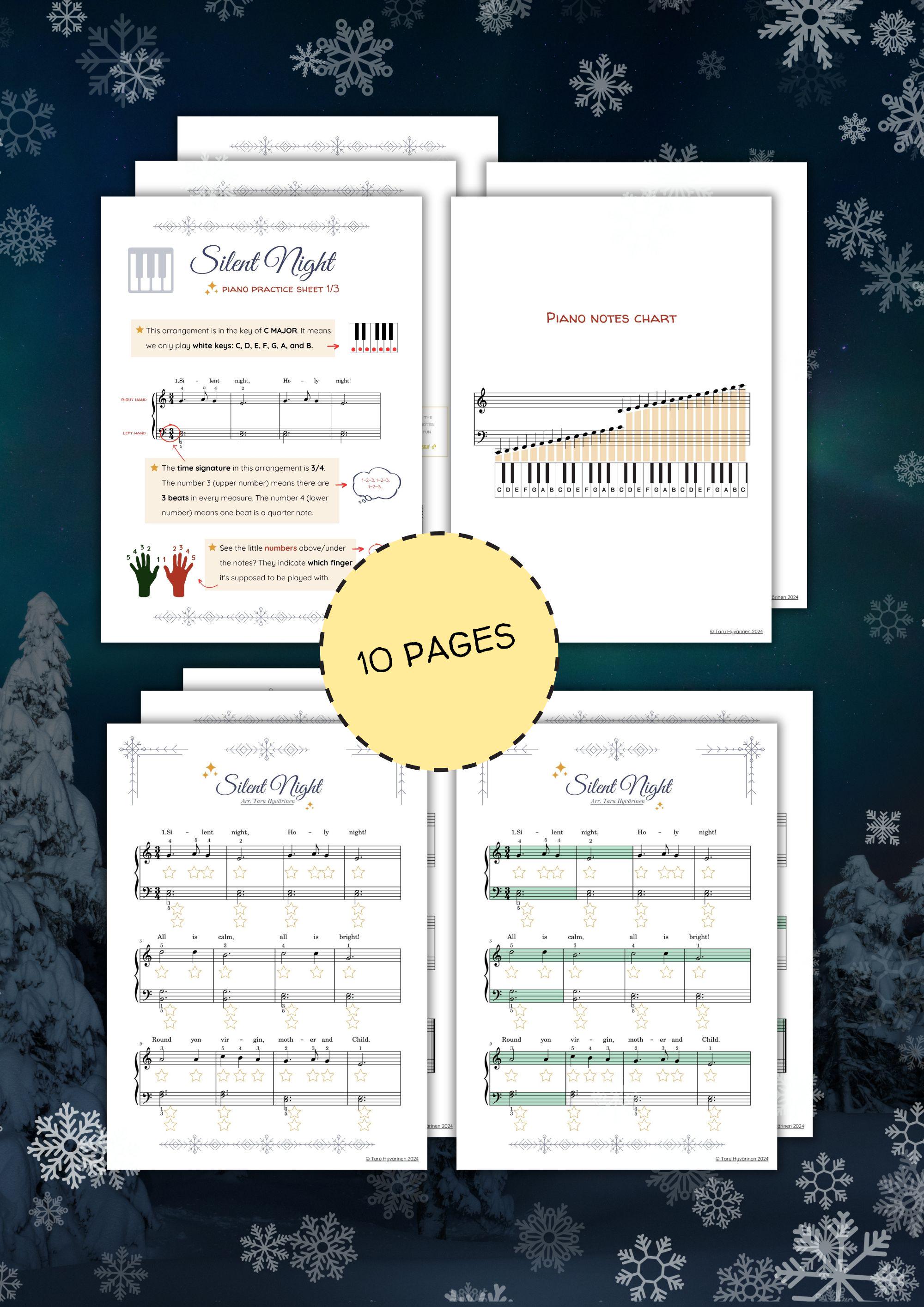 Silent Night Piano Sheet Music: Easy Beginner Practice (digital ...