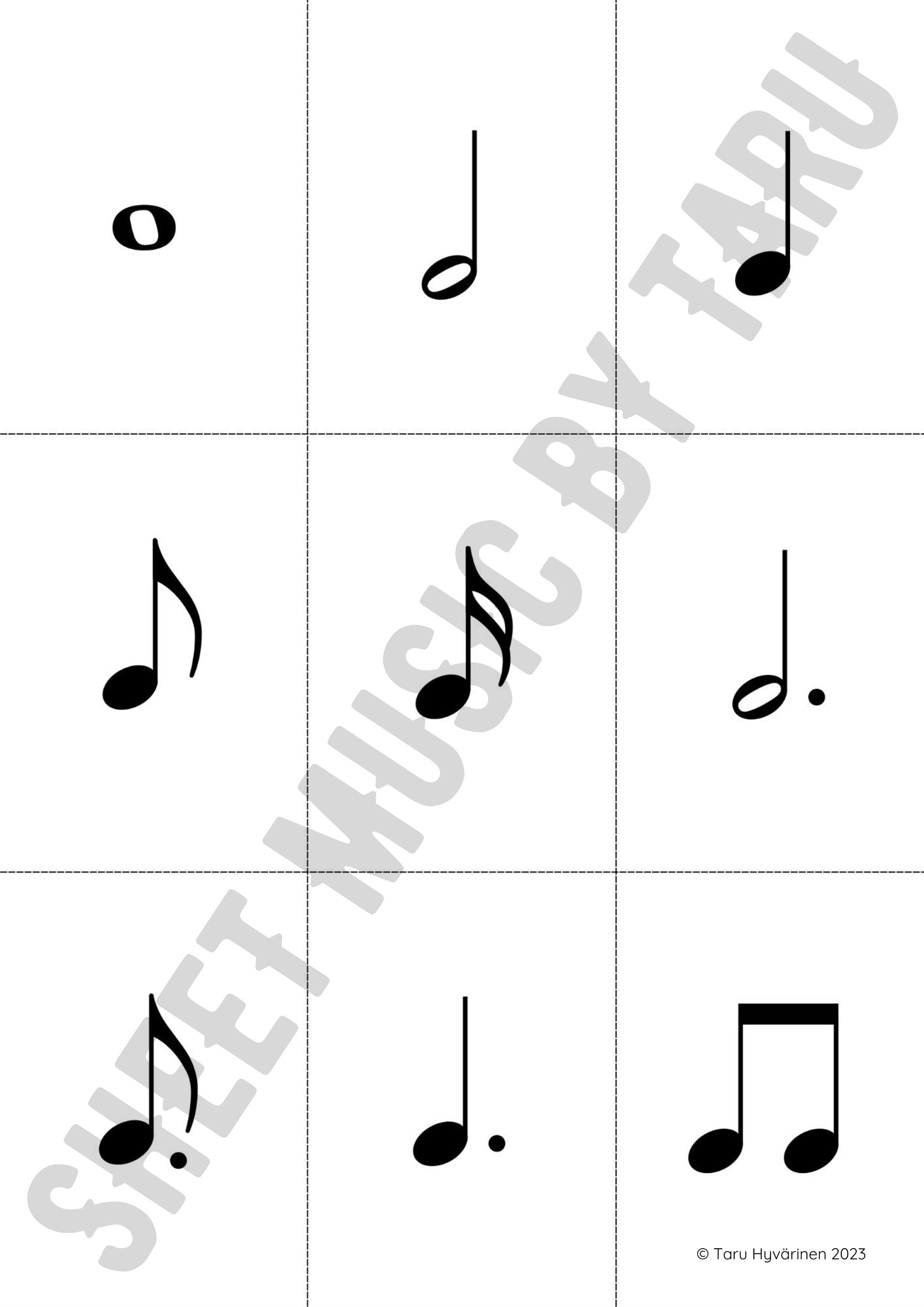 MUSICAL NOTES & RESTS Flashcards Printable Easy Beginner Music Lesson ...