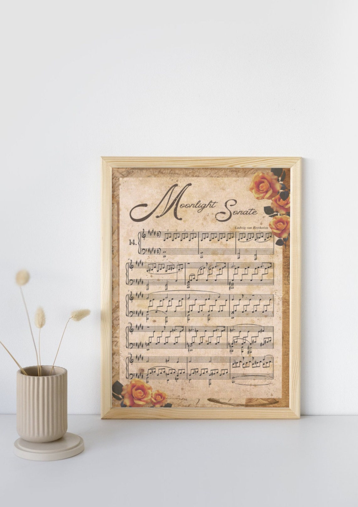 Moonlight Sonata Sheet Music Printable: Vintage Cottagecore Piano Decor ...