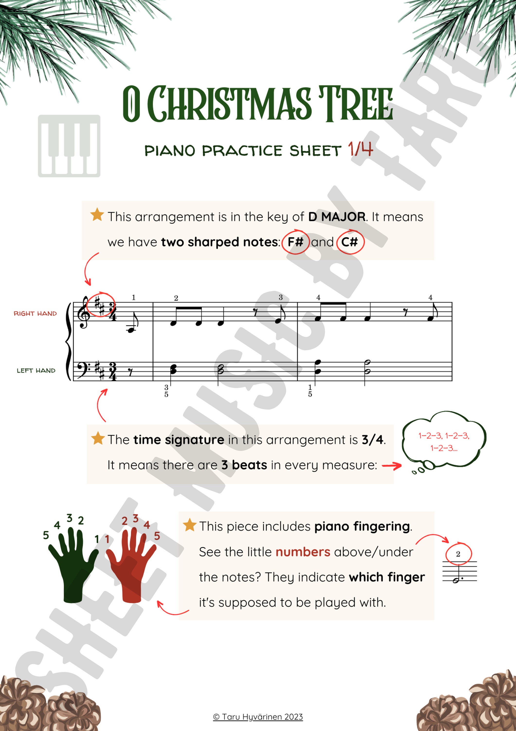 O Christmas Tree | Easy Beginner Piano PRACTICE SHEET + AUDIO Sheet ...