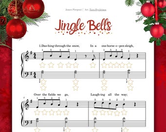 Jingle Bells Easy Piano Sheet Music (digital Download), Kids Beginner ...