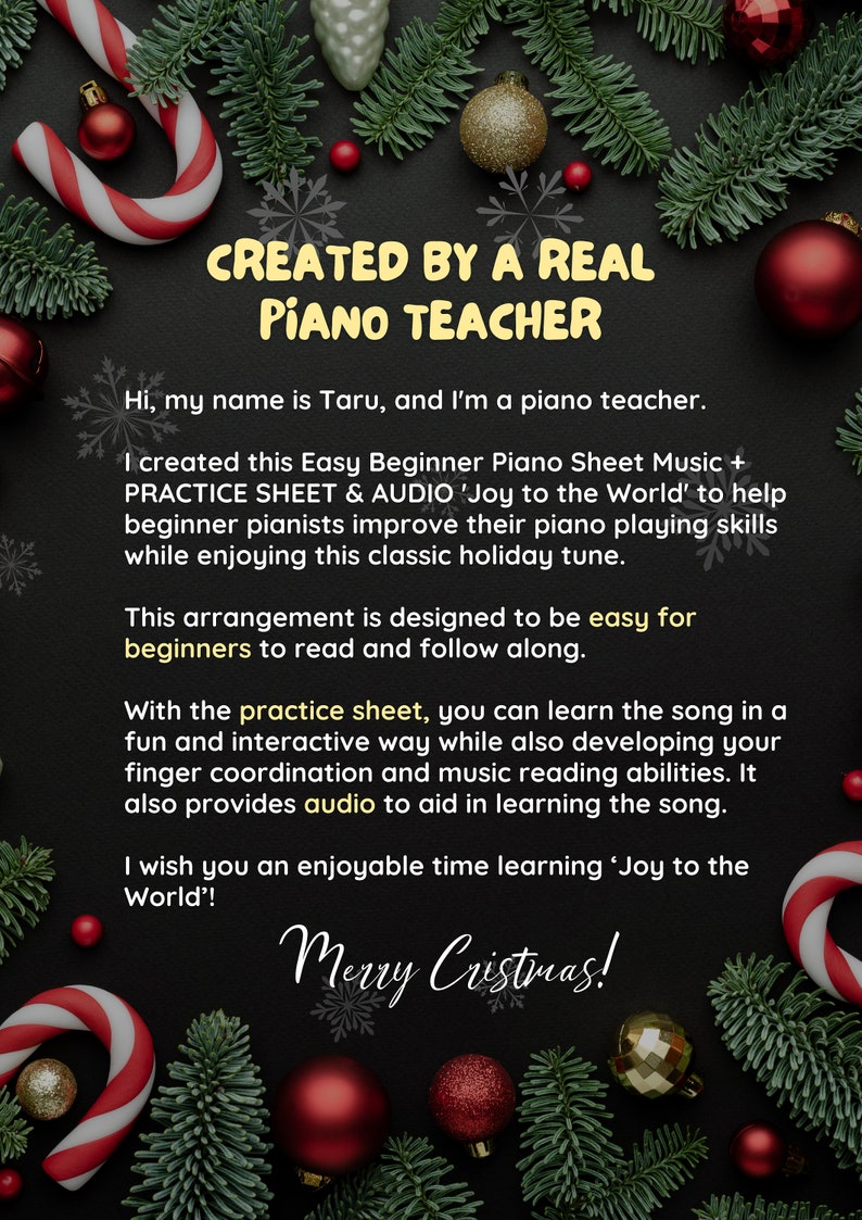 Easy Beginner Piano PRACTICE SHEET + AUDIO Piano Sheet Music 'joy to ...