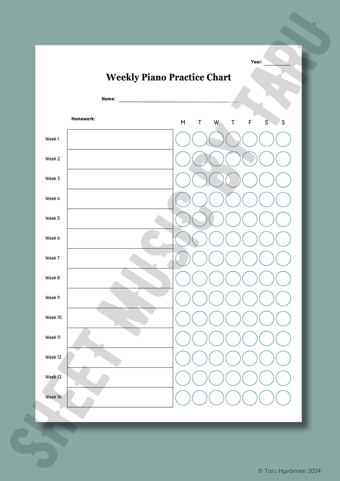 Piano Practice Chart & Goal Planner (digital Download) - Etsy