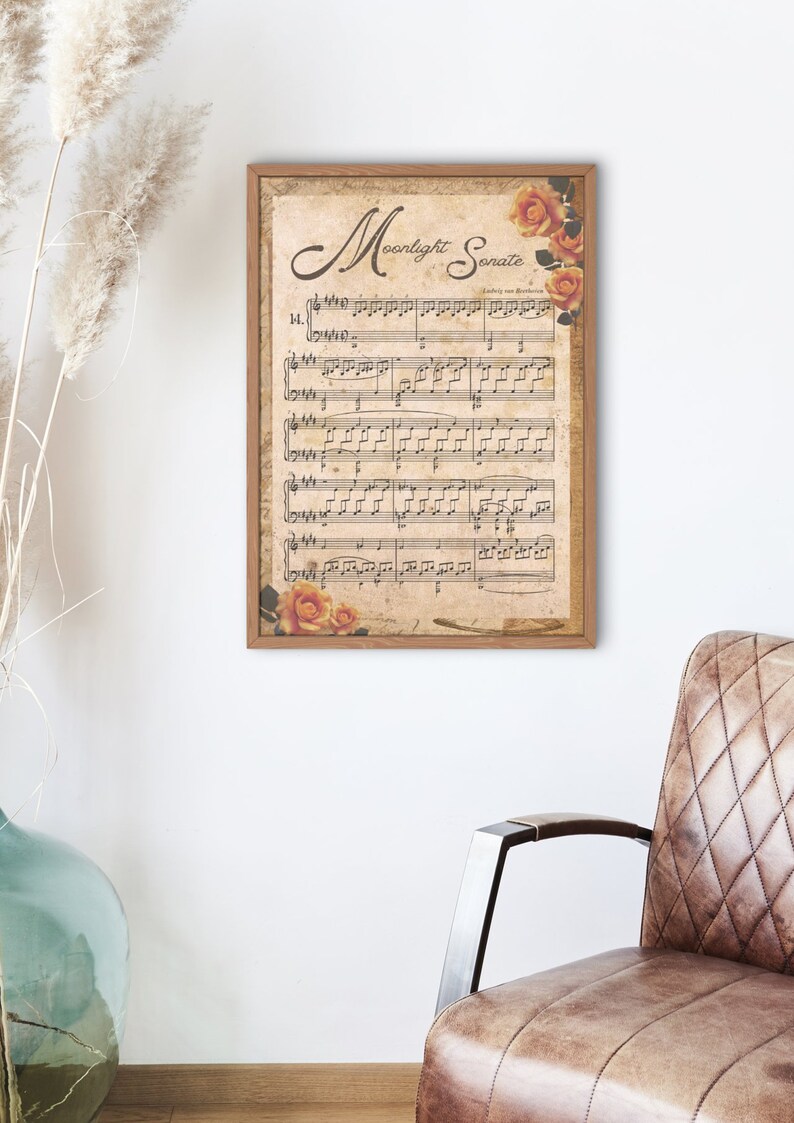 Moonlight Sonata Sheet Music Printable: Vintage Cottagecore Piano Decor ...
