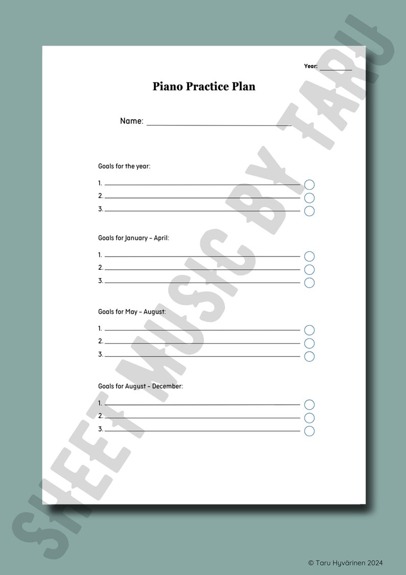 Piano Practice Chart & Goal Planner (digital Download) - Etsy