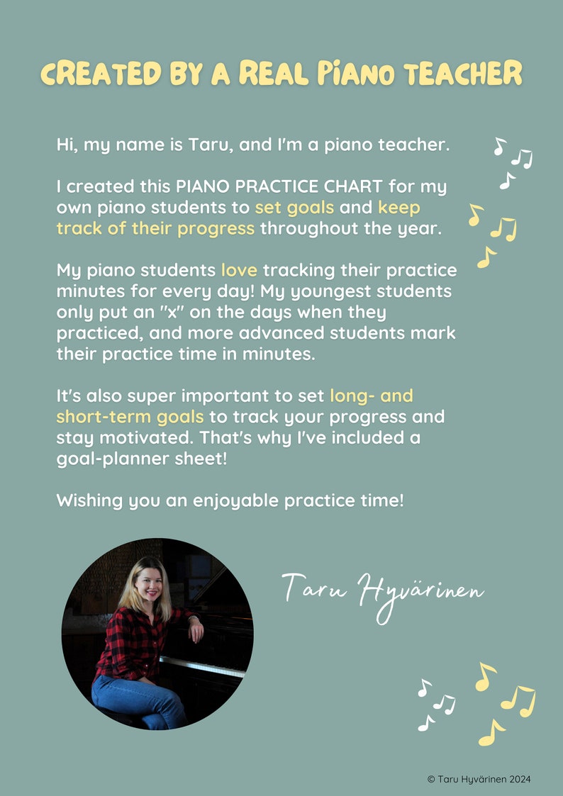 Piano Practice Chart & Goal Planner (digital Download) - Etsy