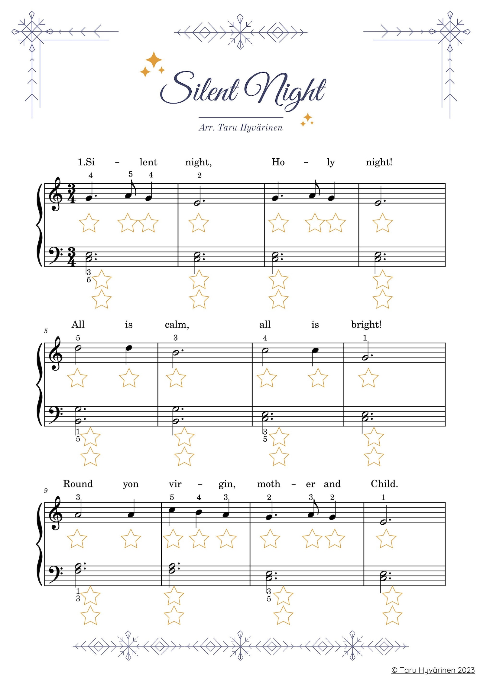 Easy Beginner Piano PRACTICE SHEET Sheet Music 'silent Night' for Kids ...