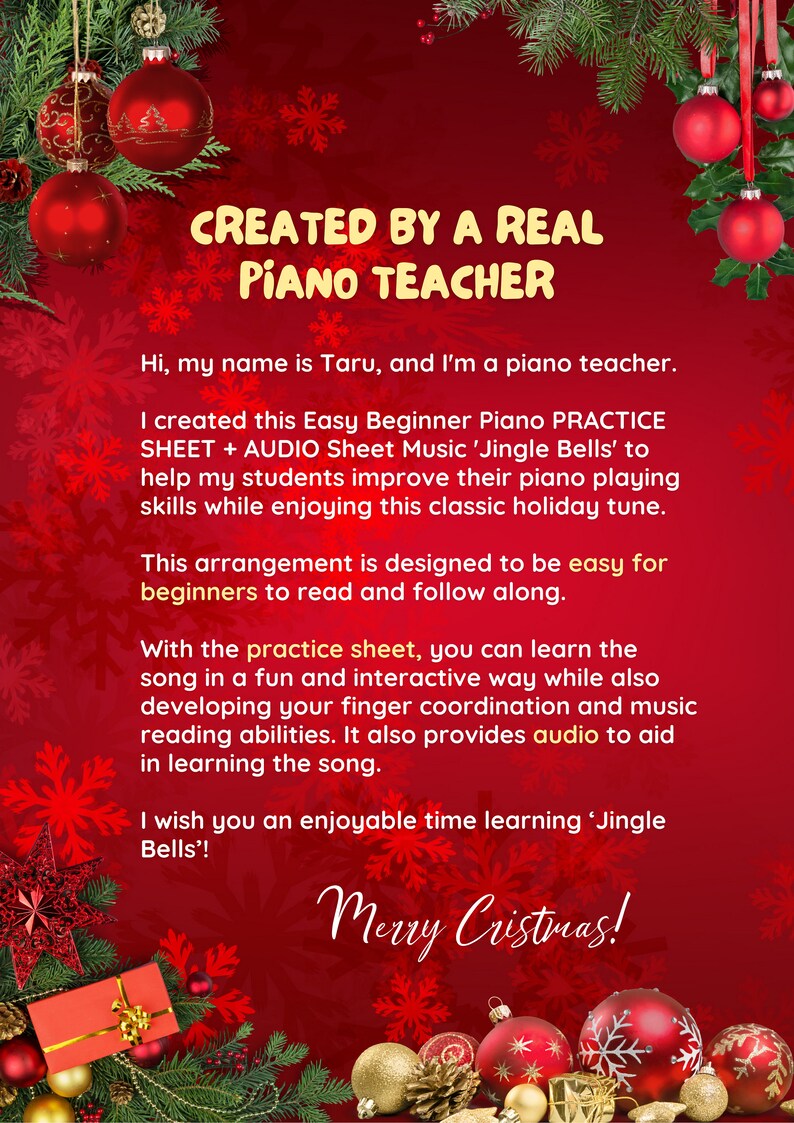 Jingle Bells Piano Sheet Music: Beginner Christmas Carol (PDF + Audio ...