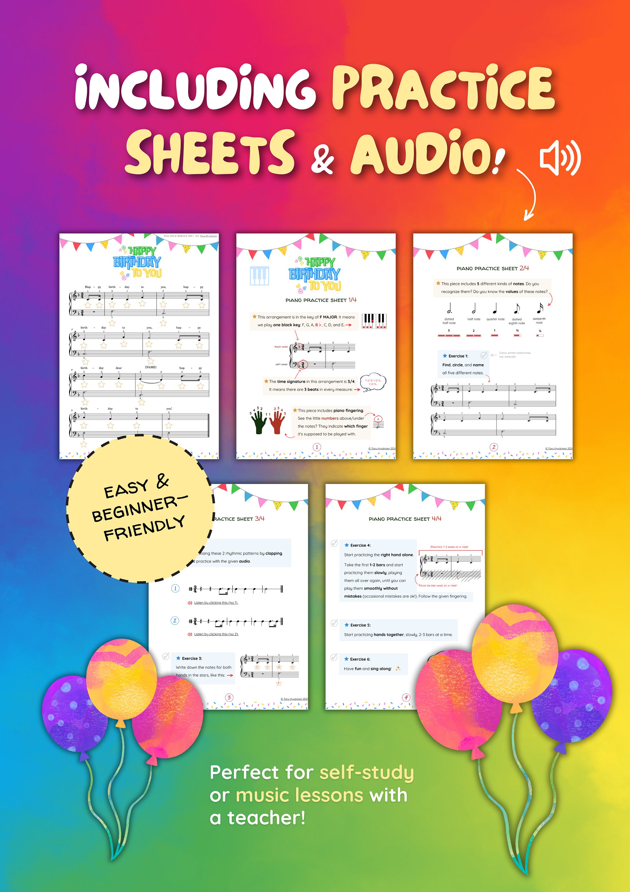 Beginner Piano Sheet Music: Happy Birthday Song + Practice (digital ...