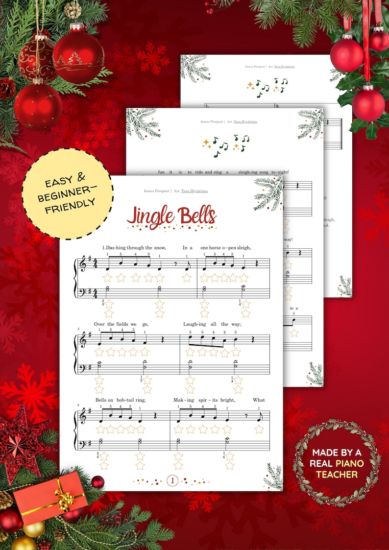 Jingle Bells Piano Sheet Music: Beginner Christmas Carol (PDF + Audio ...