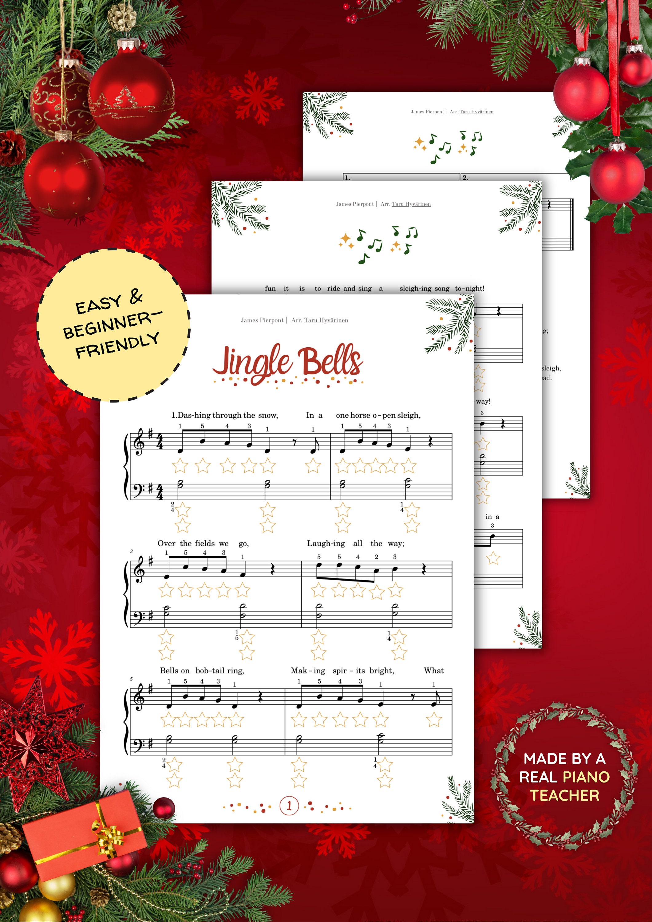 Jingle Bells Piano Sheet Music: Beginner Christmas Carol (PDF + Audio ...