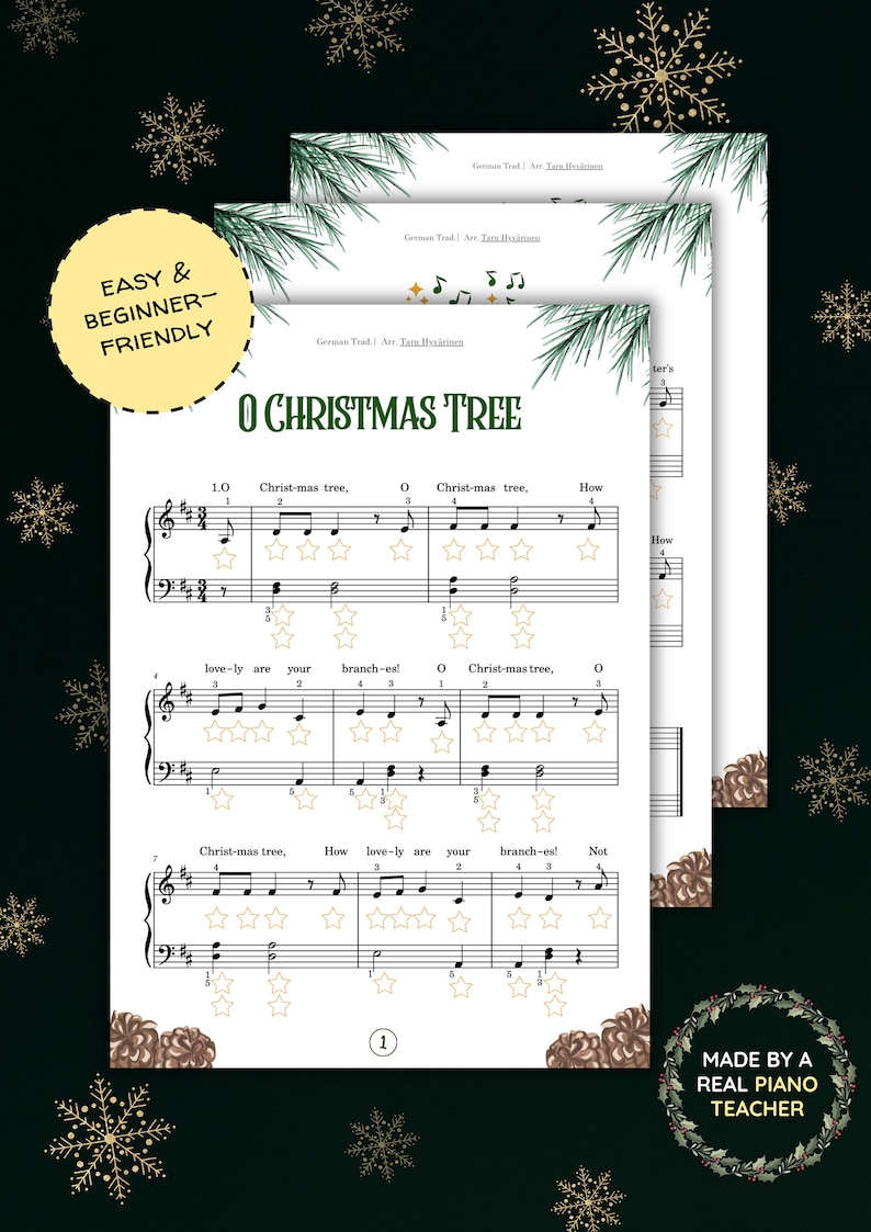 O Christmas Tree | Easy Beginner Piano PRACTICE SHEET + AUDIO Sheet ...