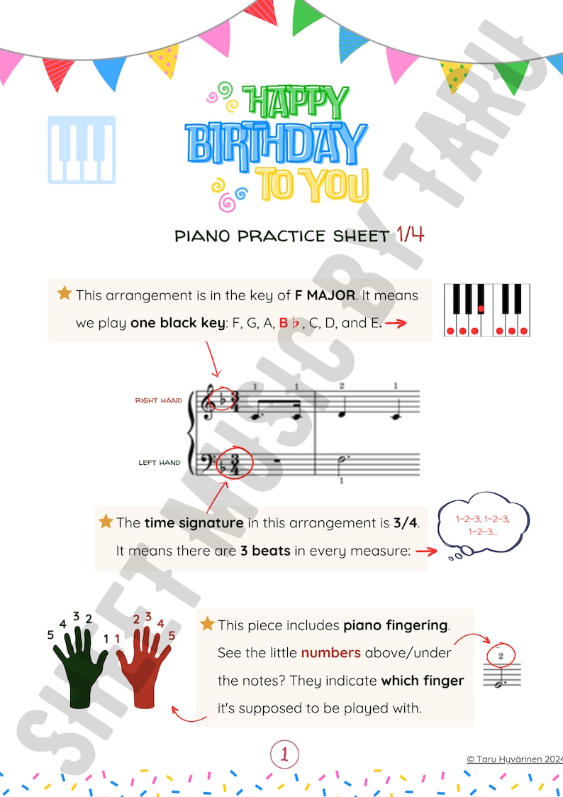 Beginner Piano Sheet Music: Happy Birthday Song + Practice (digital ...