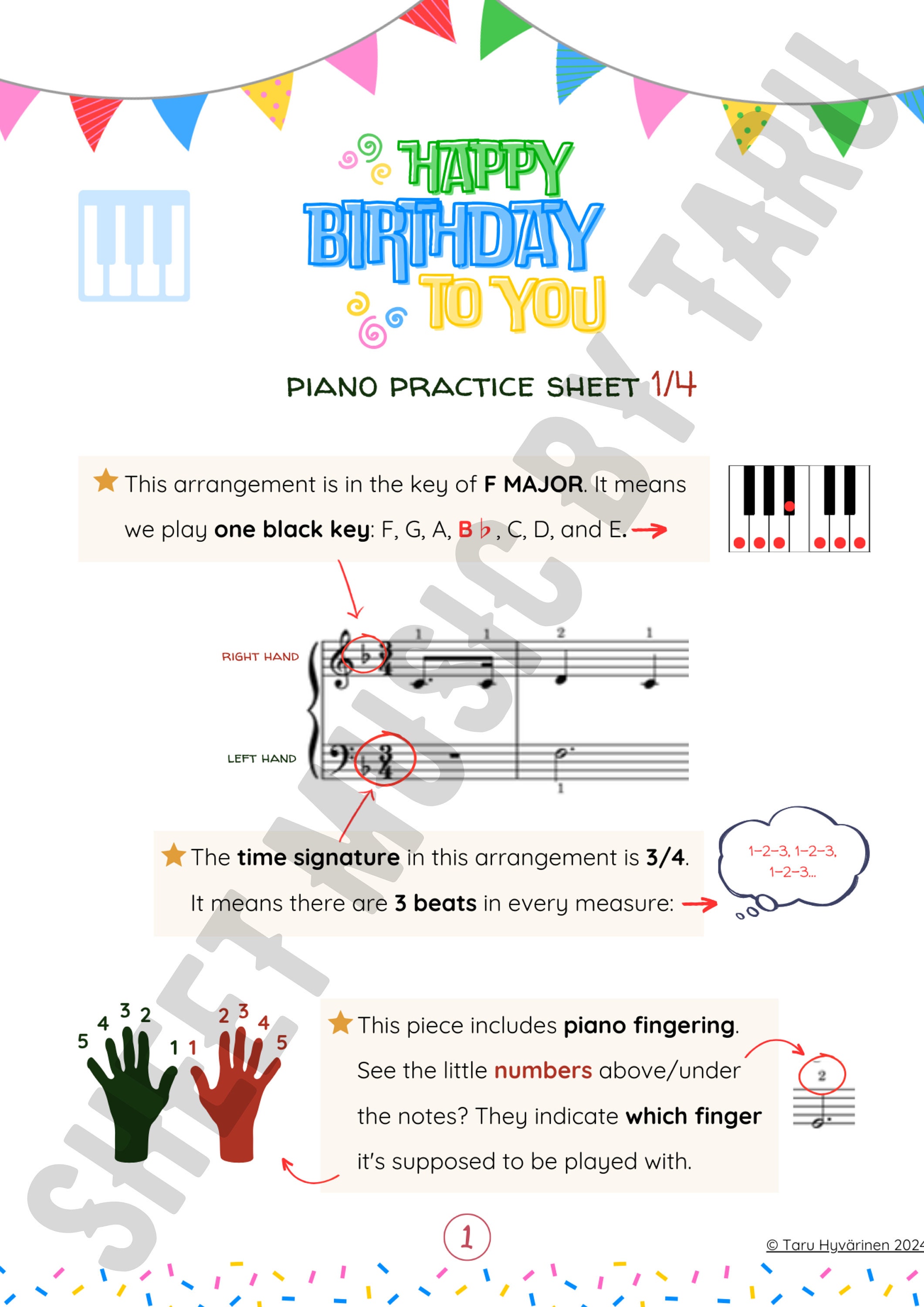 Beginner Piano Sheet Music: Happy Birthday Song + Practice (digital ...