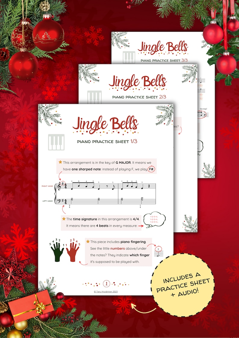 Jingle Bells Piano Sheet Music: Beginner Christmas Carol (PDF + Audio ...