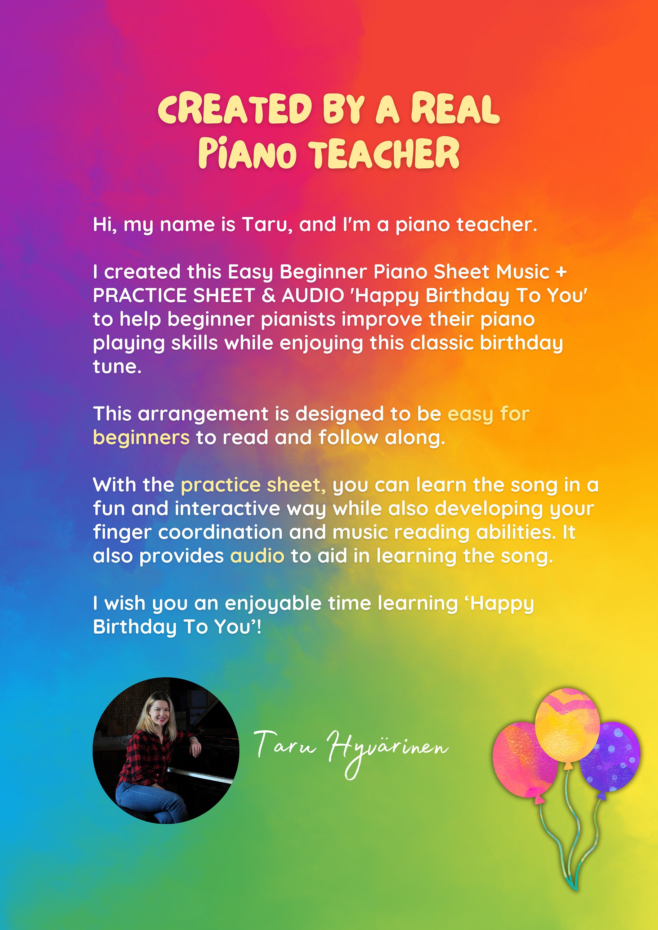 Beginner Piano Sheet Music: Happy Birthday Song + Practice (digital ...