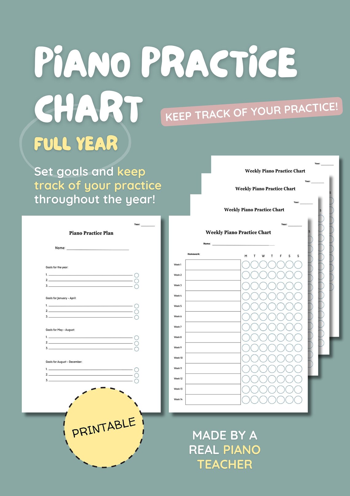 PIANO PRACTICE CHART | Music Practice Chart | Practice Planner | Piano ...