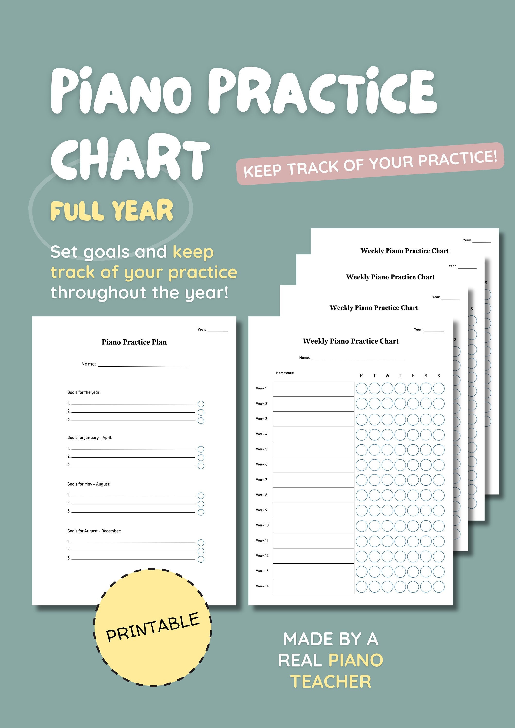 PIANO PRACTICE CHART | Music Practice Chart | Practice Planner | Piano ...