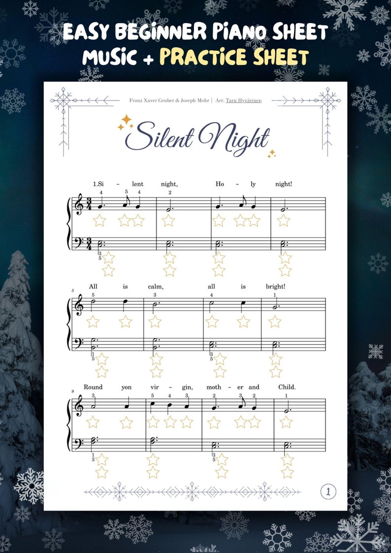 Silent Night Piano Sheet Music: Easy Beginner Practice (digital ...